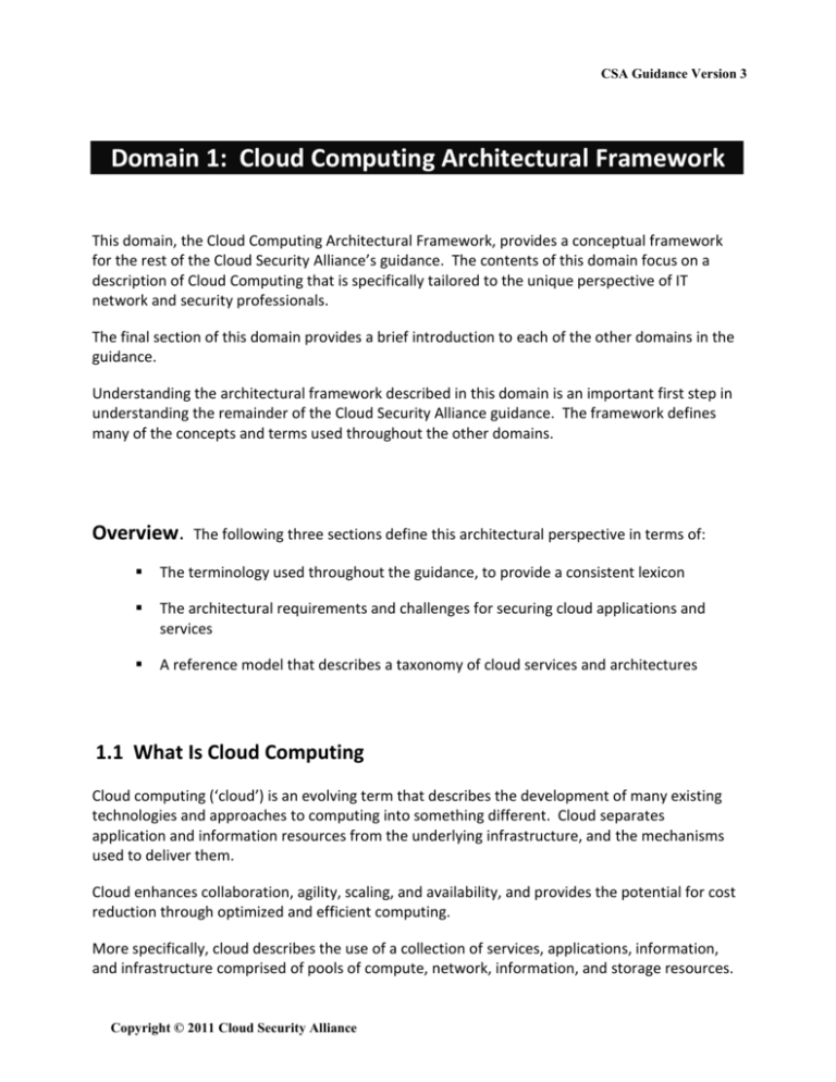 Domain 1: Cloud Computing Architectural