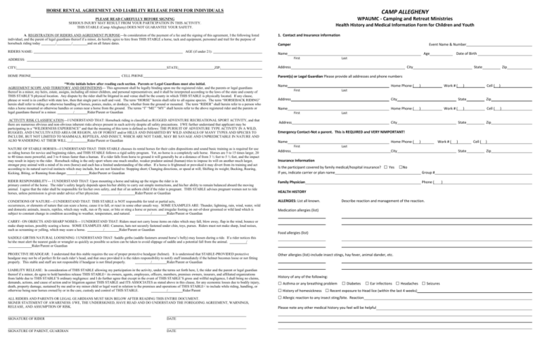 Health Form for Camp