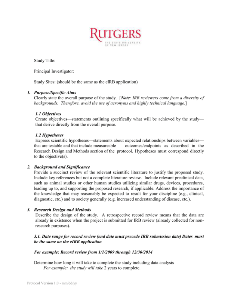 Retrospective Protocol Template Rutgers Biomedical And Health Retrospective Protocol Template Rutgers Biomedical And Health