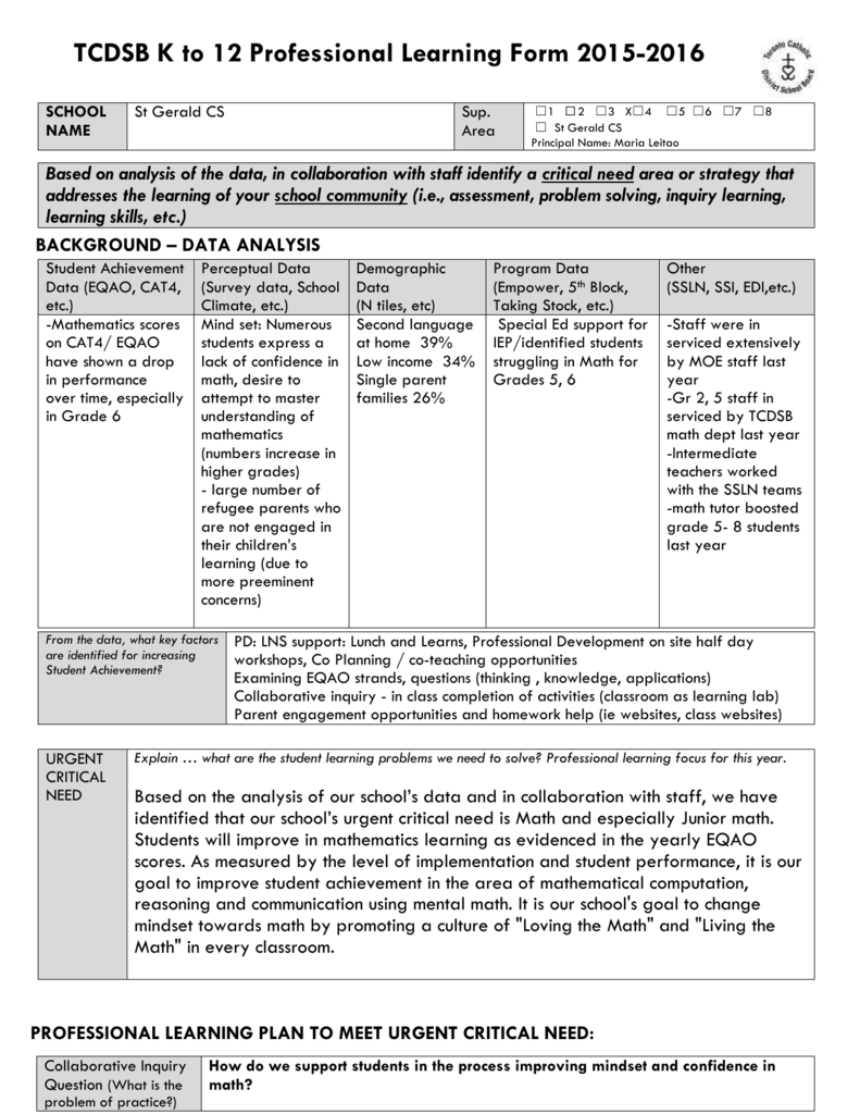 Professional Learning Plan 2015 2016