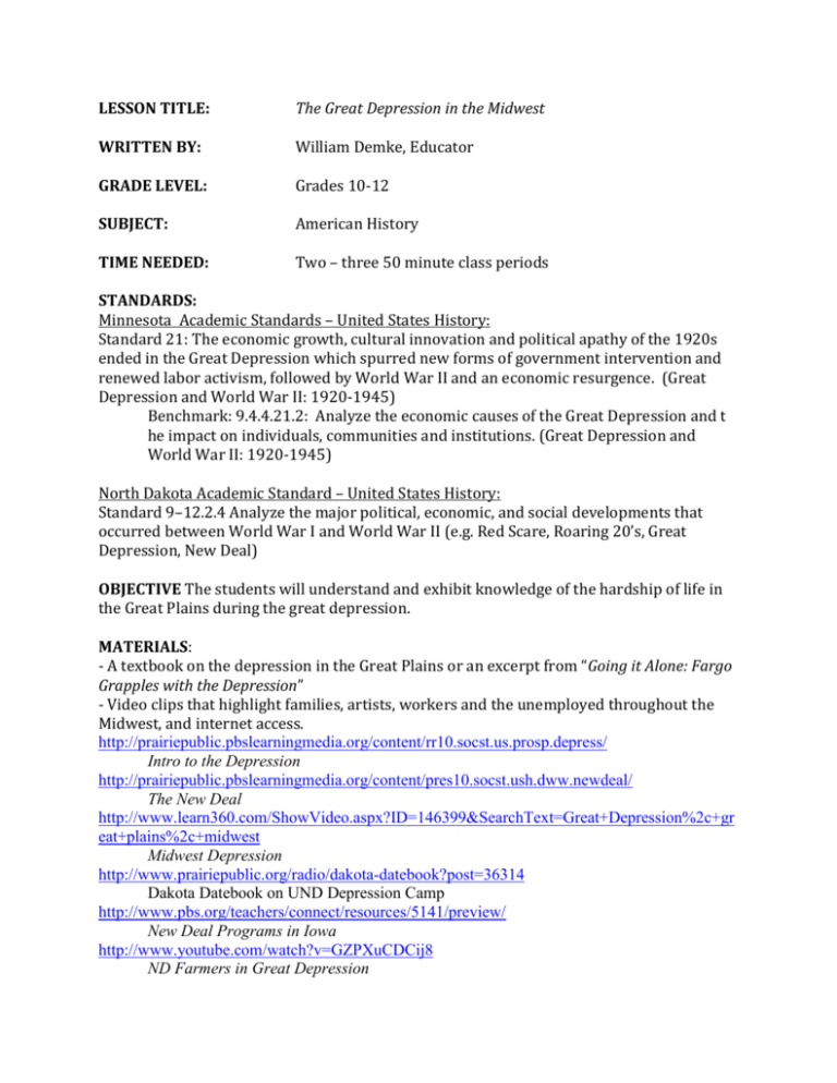 The Great Depression in the Midwest Lesson Plan
