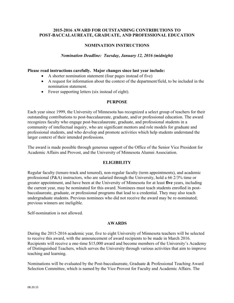 Nomination Instructions - Academic Affairs & Provost