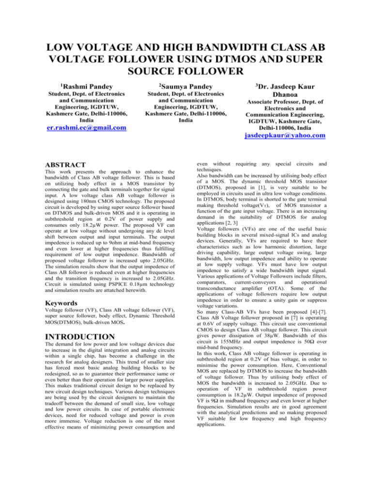 low voltage and high bandwidth class ab voltage follower using