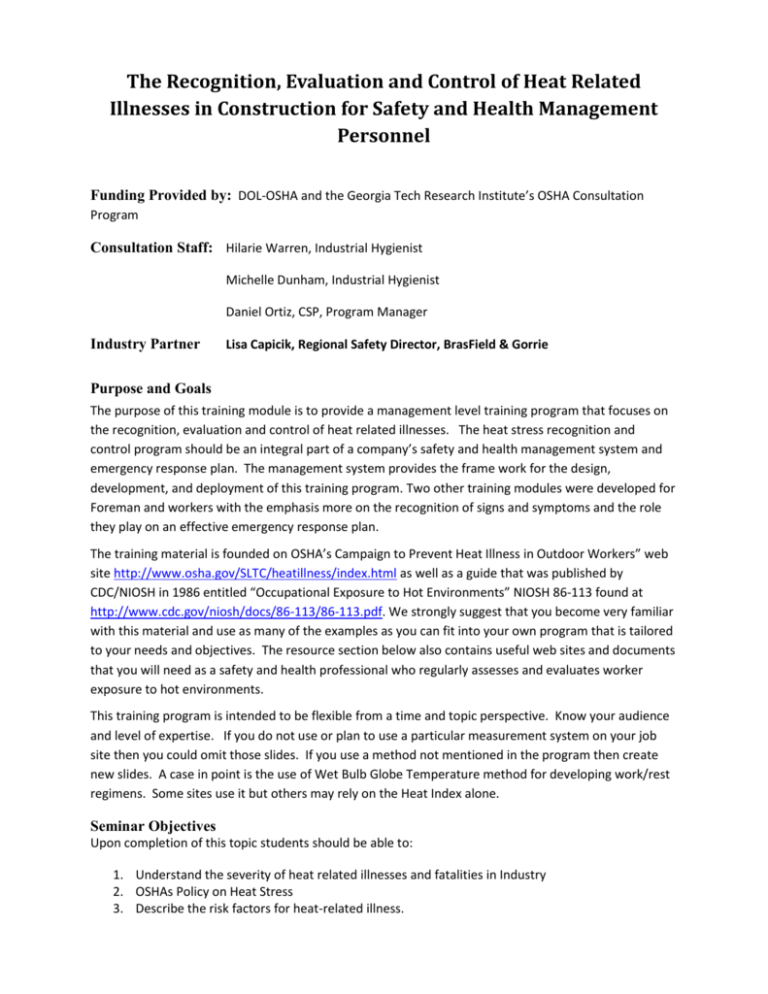 Management Level Heat Stress Lesson Plan Management Level Heat Stress Lesson Plan