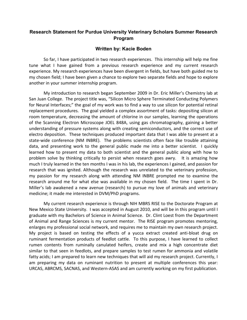 Personal Statement For Purdue University Veterinary