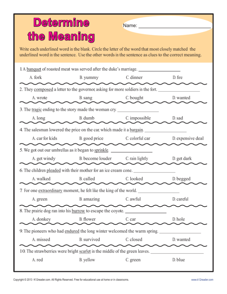 Determine The Meaning Context Clues Worksheets Determine The Meaning Context Clues Worksheets