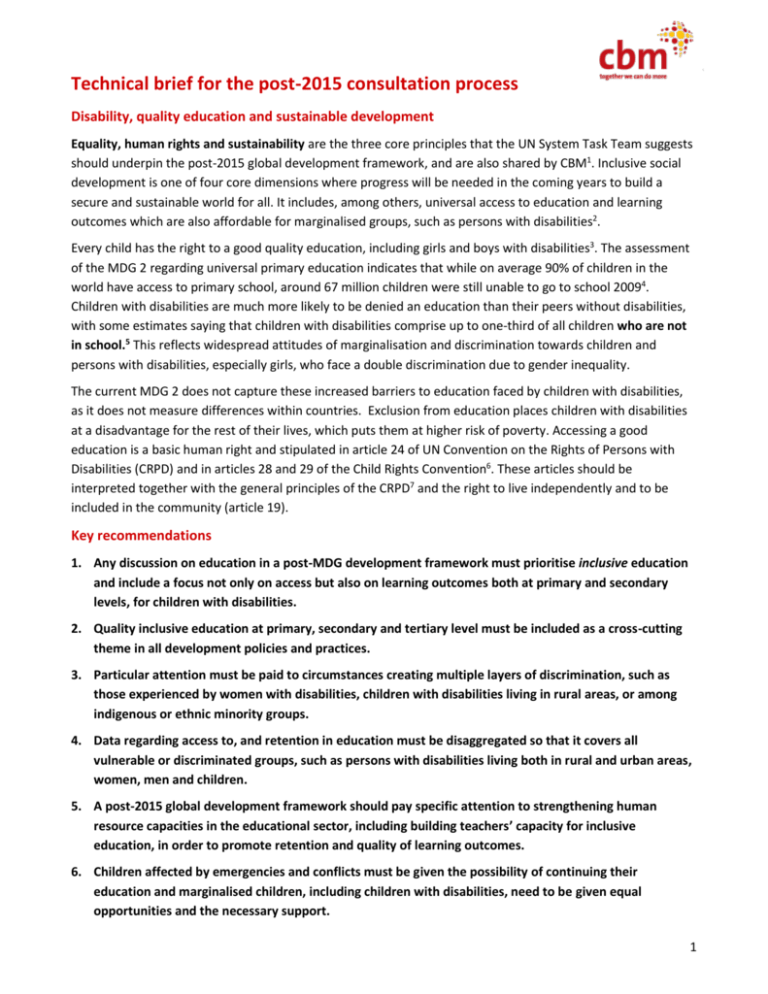 Technical brief for the post-2015 consultation