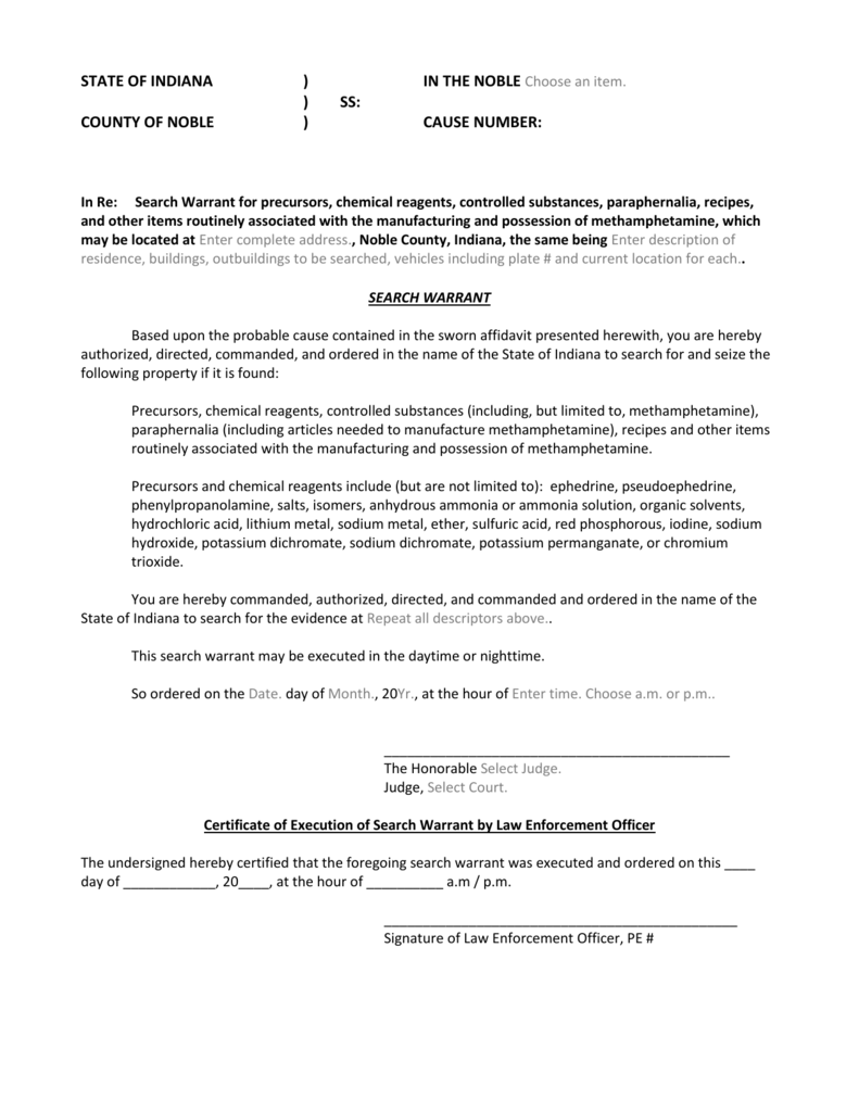 A Blank Search Warrant Meth