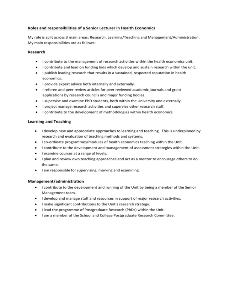 Roles And Responsibilities