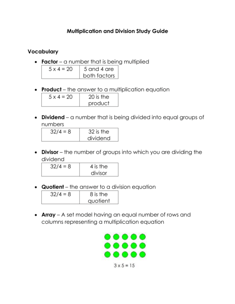 Multiplication And Division Fact Families