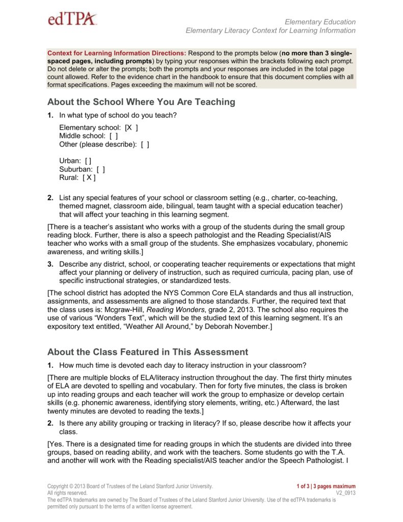 Context For Learning Information Template