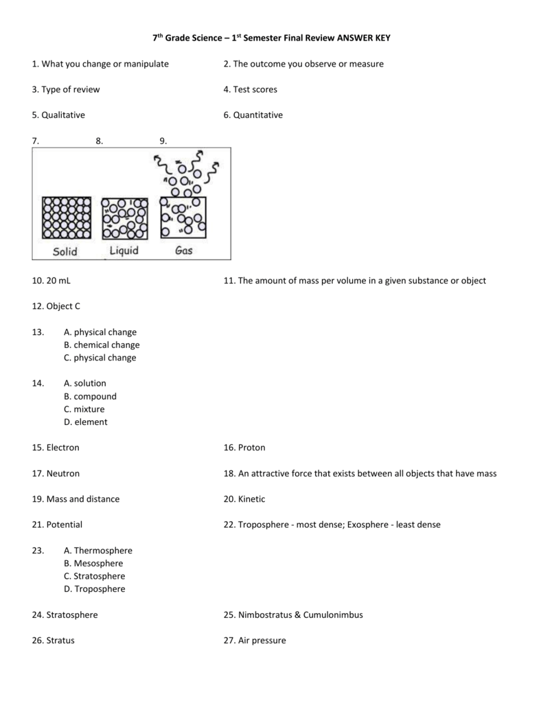 7th Grade Science Final Exam Study Guide Answers Study Poster