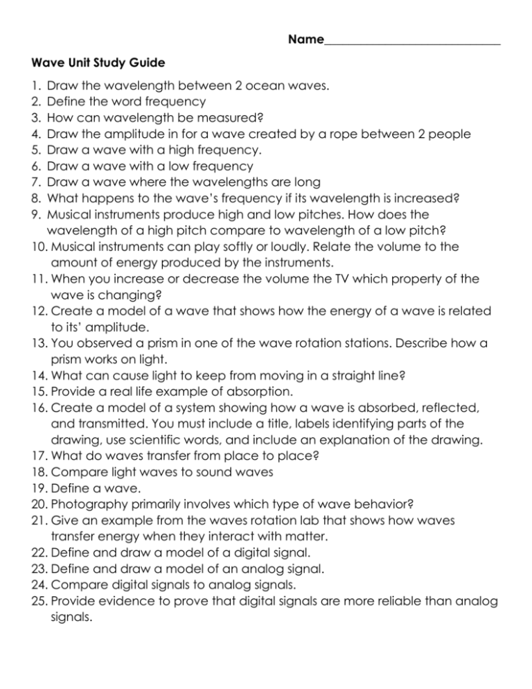 Waves Study Guide Waves Study Guide