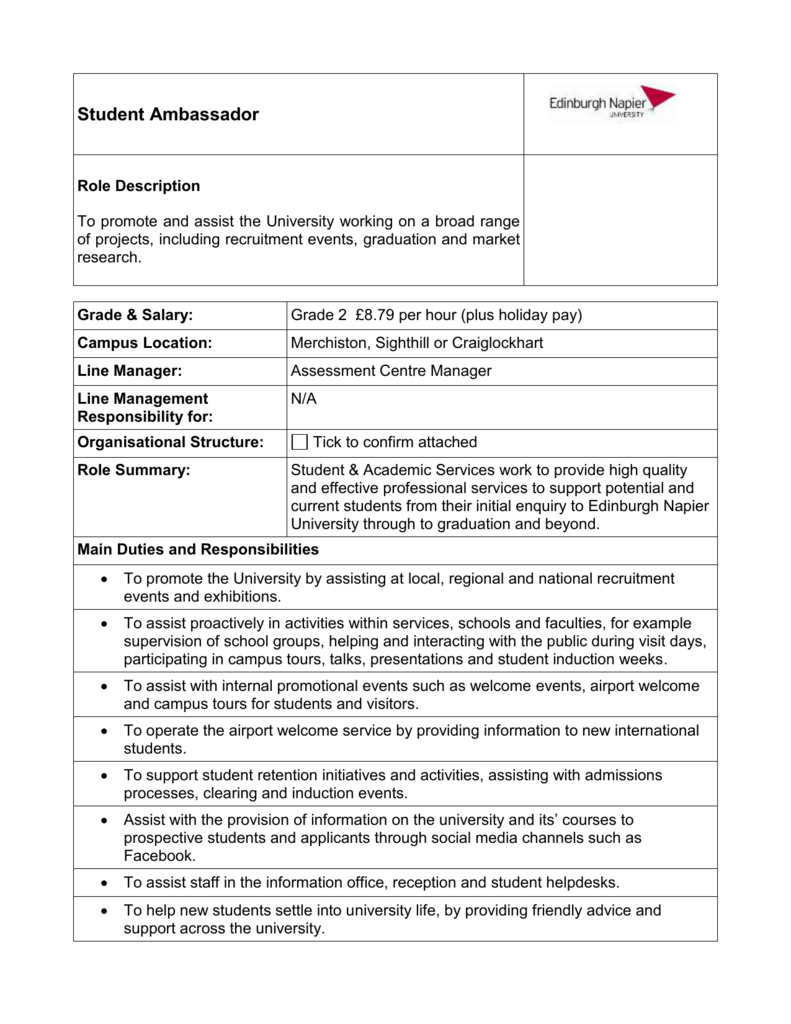 Job Description Student Ambassador Sep 2015 Job Description Student Ambassador Sep 2015