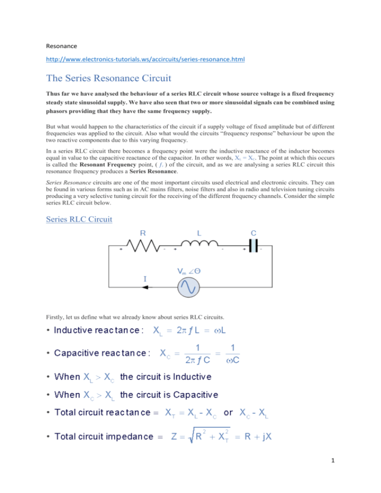 Rlc Circuit Resonant Frequency Formula