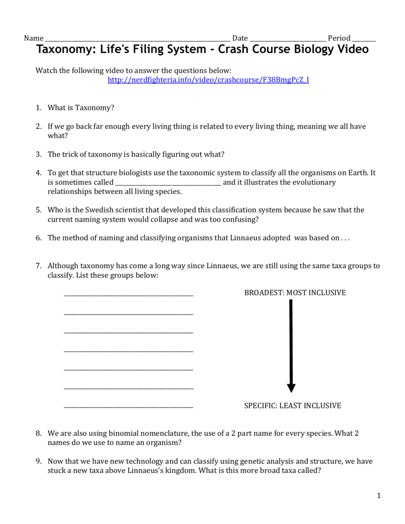 Taxonomy Video Worksheet