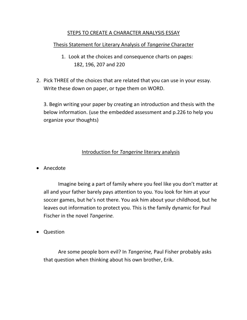Thesis Statement For Character Analysis Essay Example Thesis Title 