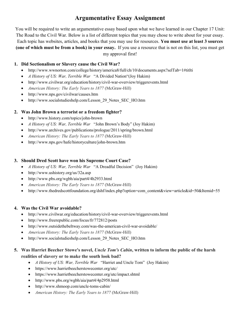 Argumentative Essay Assignment