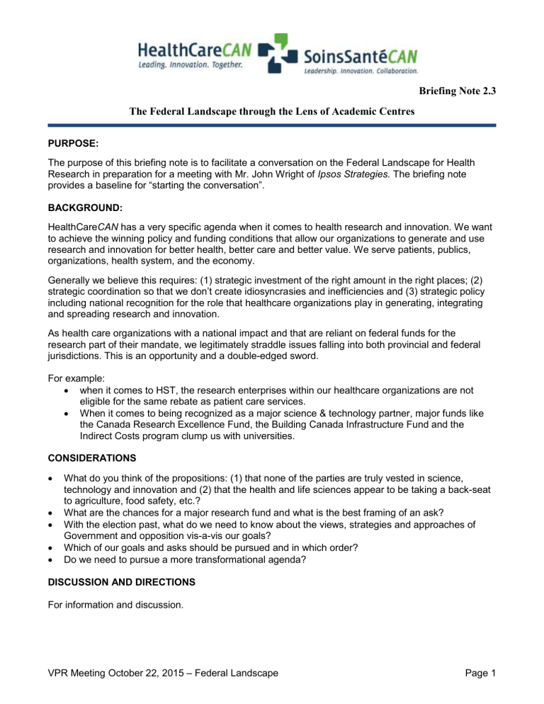 2 3 Briefing Note The Federal Landscape