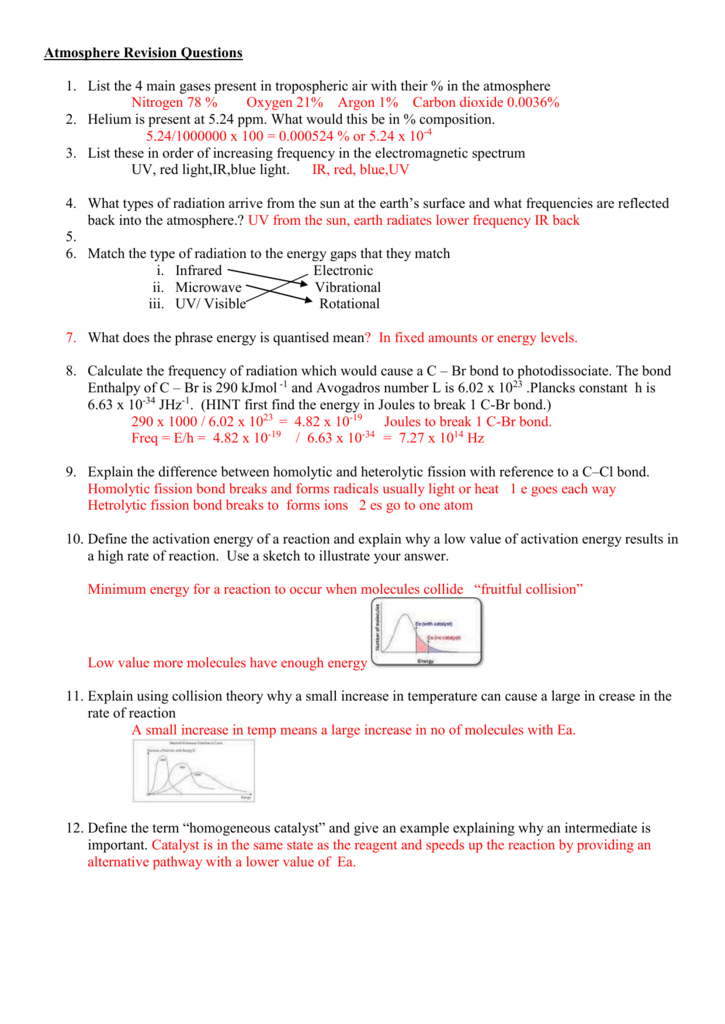 Answers To Atmosphere Revision Questions