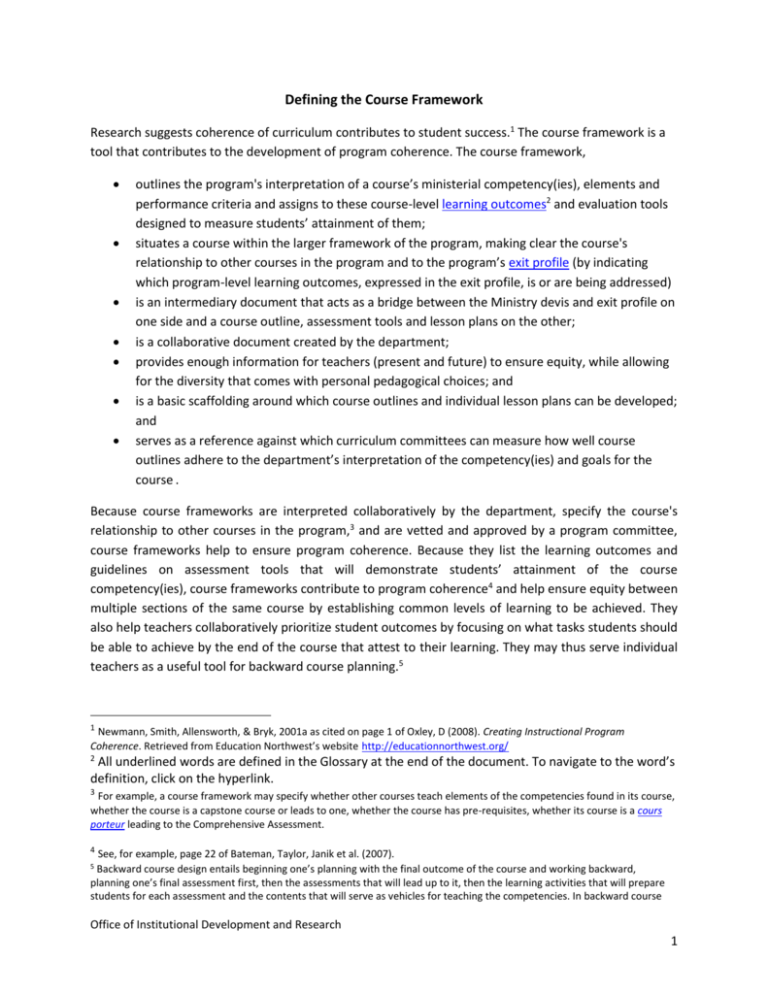 What is a course framework 04 02 14