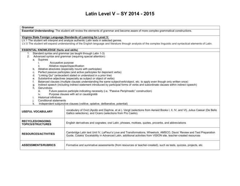 Latin Level V SY 2014