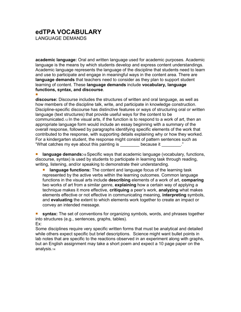EdTPA VOCABULARY For Language