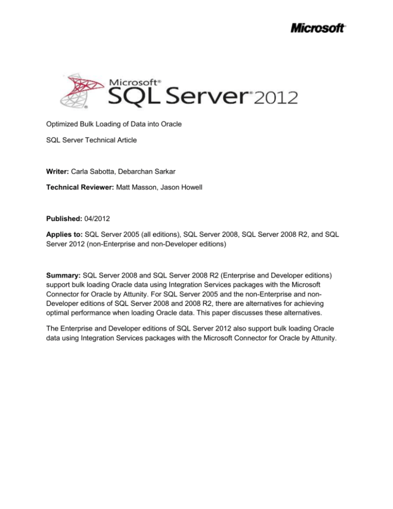 Optimized Bulk Loading Of Data Into Oracle
