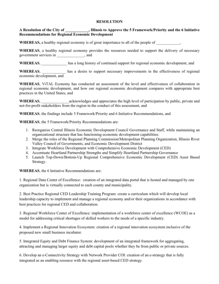 Sample Economic Development Recommendations Resolution Sample Economic Development Recommendations Resolution