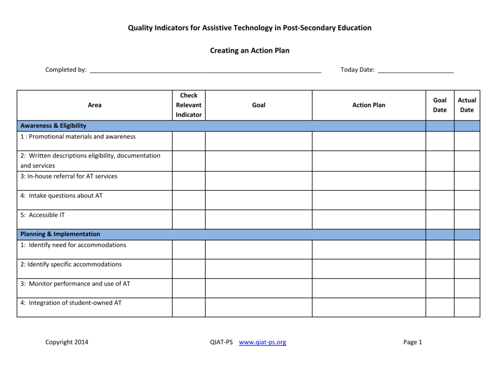 Creating An Action Plan Quality Indicators For Assistive Technology