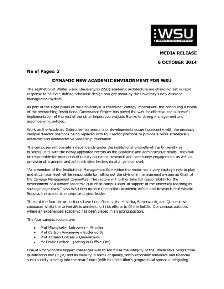 Dynamic New Academic Environment For WSU