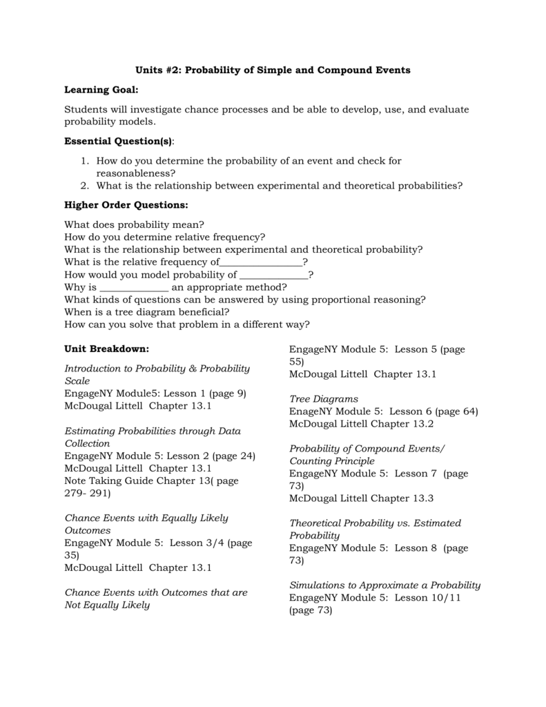 Units 2 Probability Of Simple And Compound Events Learning