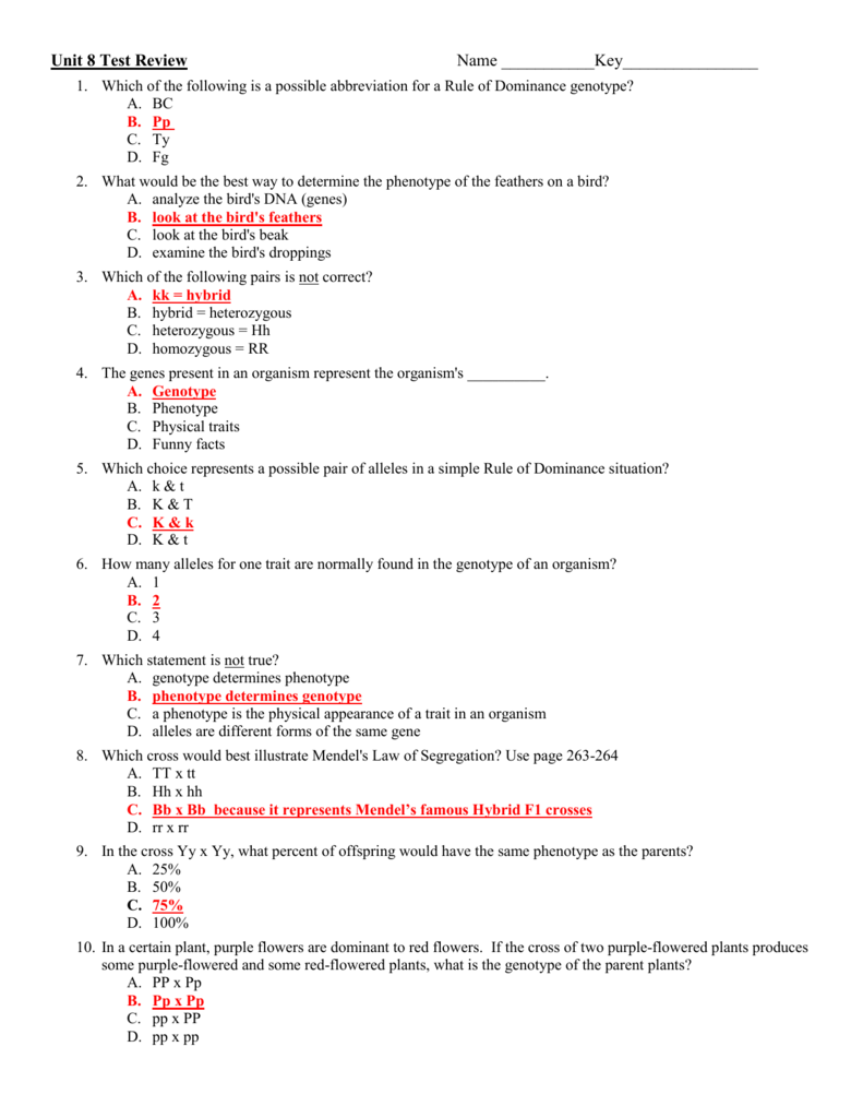 Unit 5 Test Review Biology Answer Key Unit 5 Review Packet Answer Key