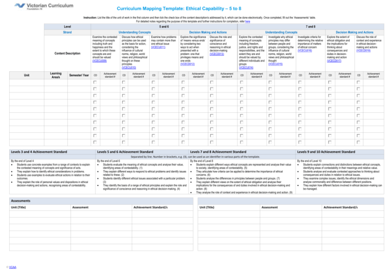 Curriculum Mapping Template: Ethical Capability * 5 to 8