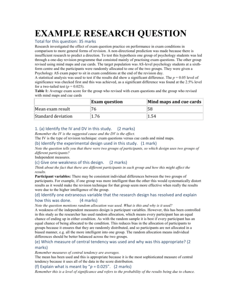 Example Research Question Example Research Question