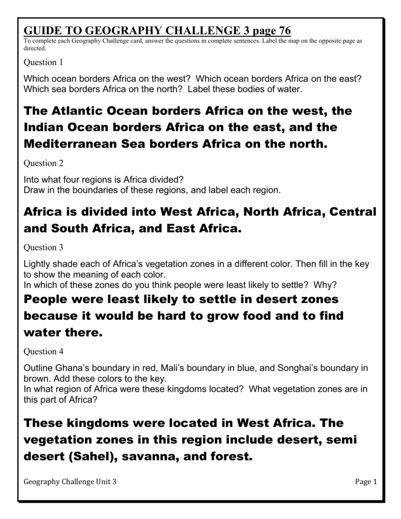GUIDE TO GEOGRAPHY CHALLENGE 3 Page 76 GUIDE TO GEOGRAPHY CHALLENGE 3 Page 76