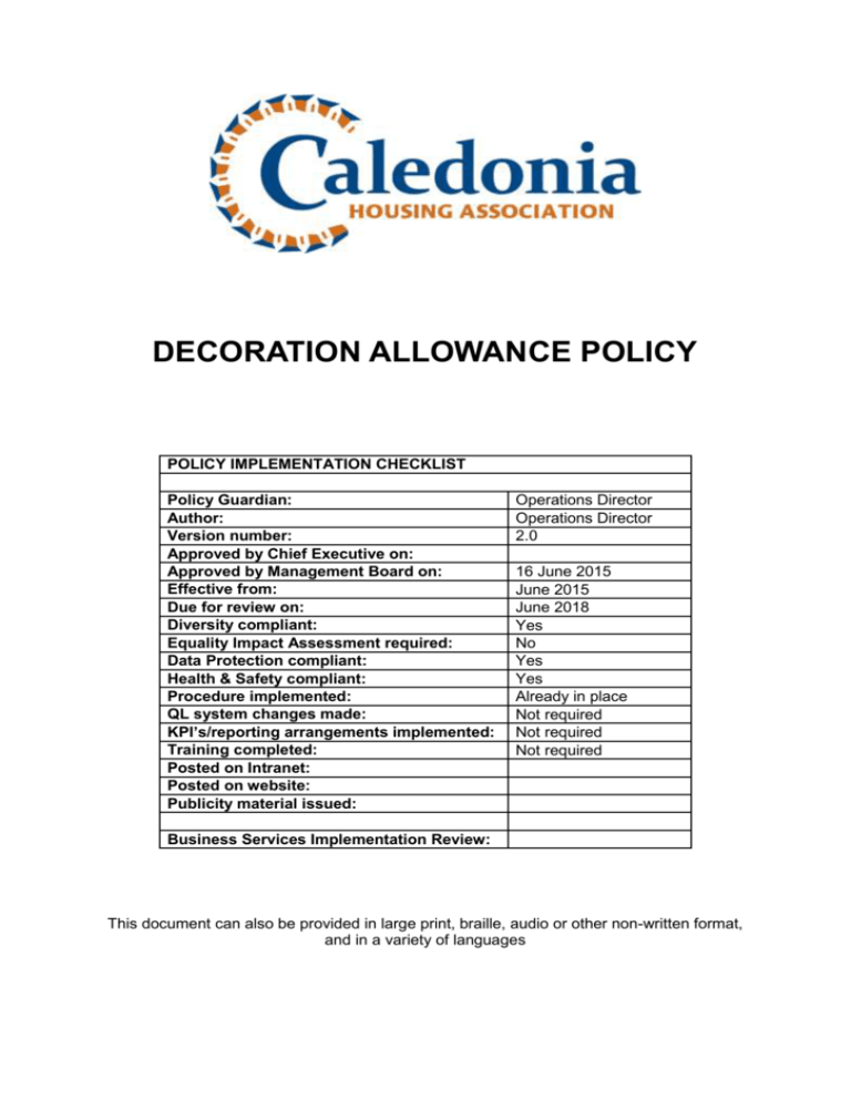 decoration allowance policy - Caledonia Housing Association