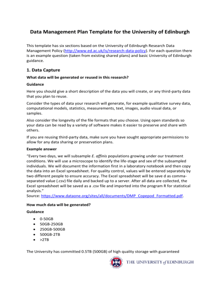  Data Management Plan Template