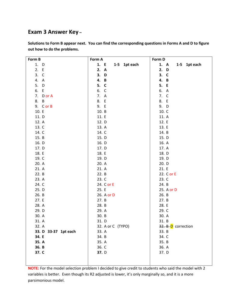 Exam 3 Answer Key