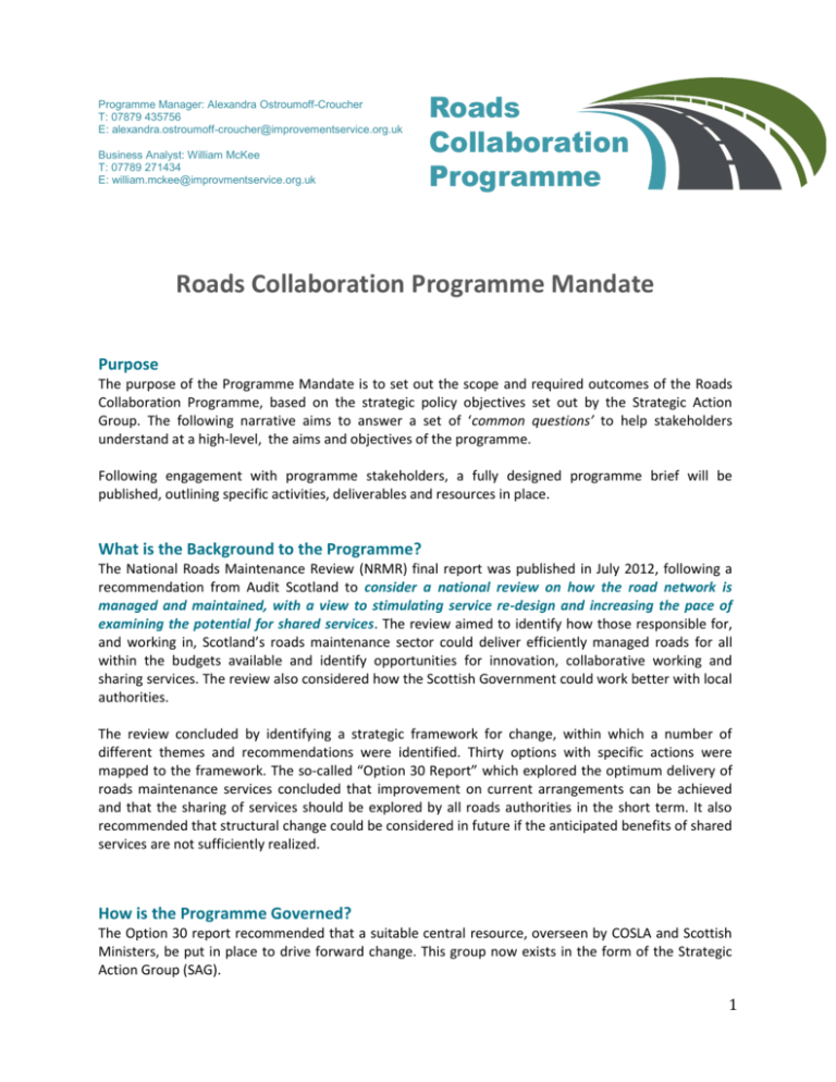 Roads Collaboration Programme Mandate