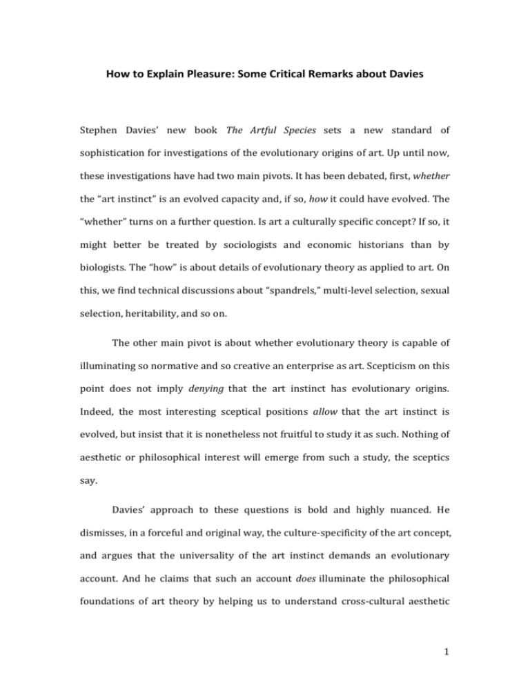 How To Explain Pleasure Some Critical Remarks About Davies