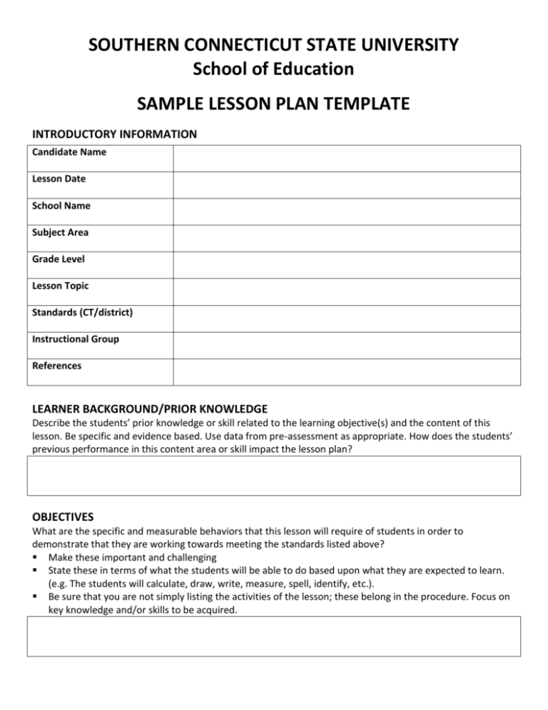 Appendix D Sample Lesson Plan Template