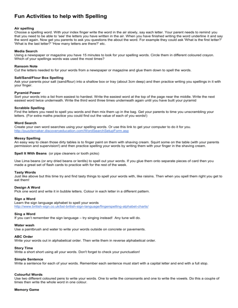Fun Activities To Help With Spelling Fun Activities To Help With Spelling