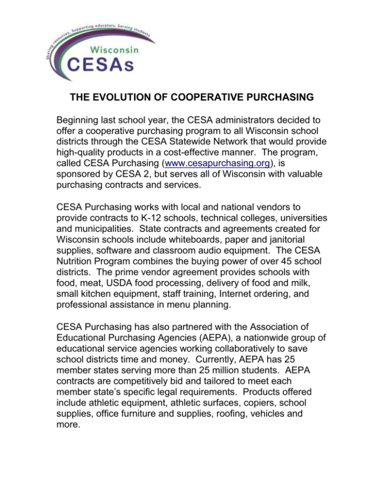 THE EVOLUTION OF COOPERATIVE PURCHASING Beginning last