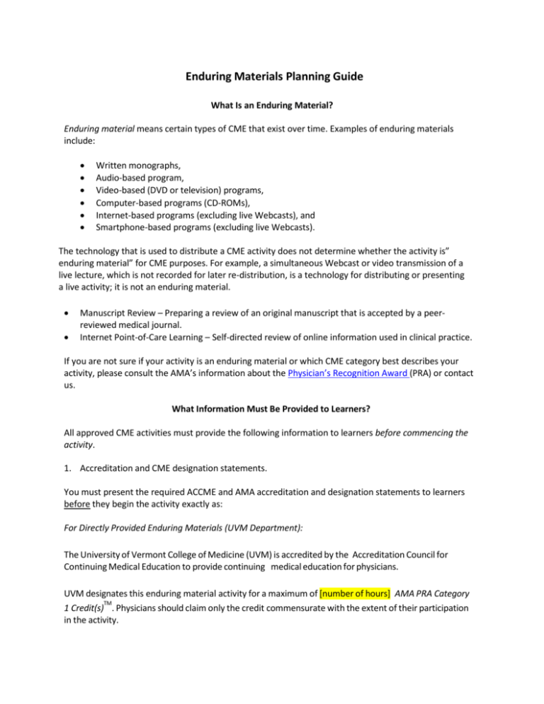 Enduring Materials Planning Guide