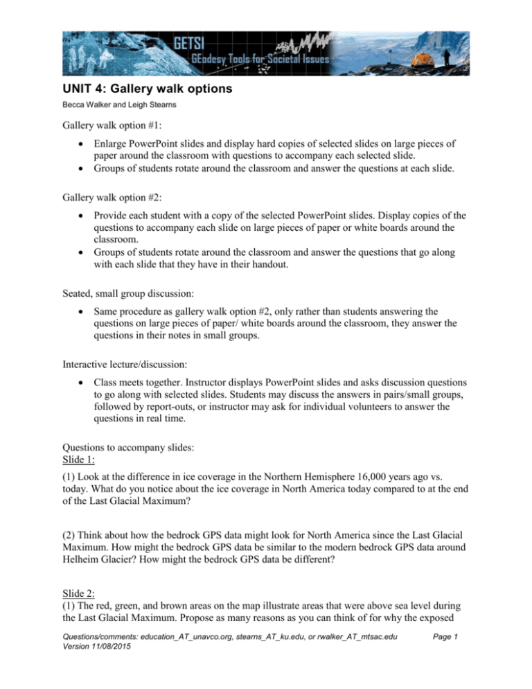 UNIT 4 Gallery Walk Options
