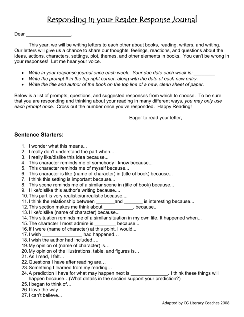 100 Reader Response Prompts