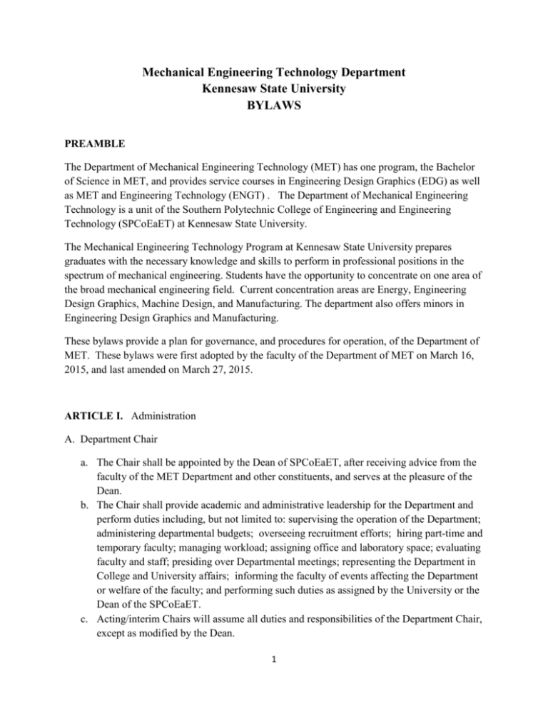 Mechanical Engineering Technology Department