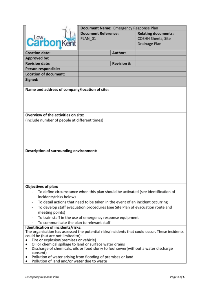 Emergency Response Plan Template