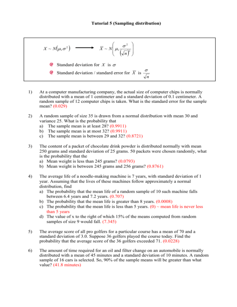 Tutorial 5 Sampling Distribution Standard Deviation For Is Standard